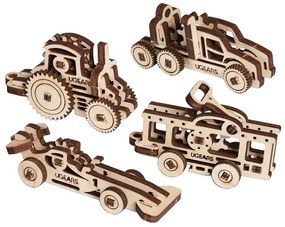 Ugears 3D dřevěné mechanické puzzle 4 mechanické přívěšky Vozidla