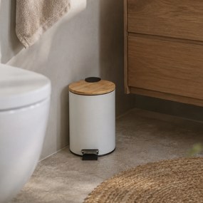 Odpadkový koš do koupelny s bambusem ZETRU, 3 l, bílý