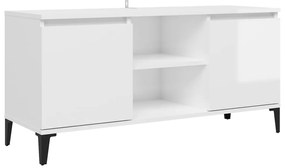 TV stolek Brunati s kovovými nohami - 103,5x35x50 cm | bílý vysoký lesk