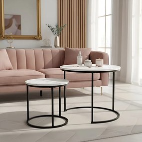 Velaco Set 2 konferenčních stolků TIG-1 70, imitace bílého mramoru/černá