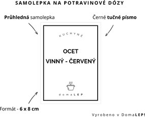 OCET VINNÝ ČERVENÝ - omyvatelná samolepka na dózu, výběr rozměrů Ø 5 cm / 5 x 5 cm / 6 x 8 cm | DomaLEP tvar: OBDÉLNÍK, barva: PRŮHLEDNÁ - ČERNÉ písmo, velikost: š. 6 cm x v. 8 cm - tučné písmo