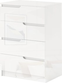 HOMCOM Moderní a minimalistická komoda se 4 šuplíky, dřevovláknitá deska, 60x40x85 cm, lesklá bílá