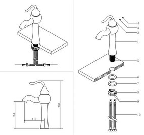 Waterfall Retro měděná umyvadlová baterie Antique Marble