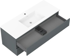 Mexen Rivel, koupelnová skříňka 120 cm s umyvadlem Otis, 2 zásuvky, drážkovaná, grafitová matná/bílá matná, 91A20-12047-2-BFF66-W18M