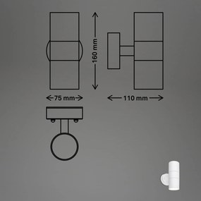 BRILO 3792026 Venkovní nástěnné svítidlo, IP54 voděodolné a prachotěsné, Up/Down, 16cm výška, bílé - BRILO