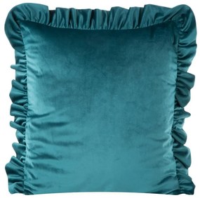 Dekorační povlak na polštář 45x45 Velvet tyrkysový tmavý volán samet Eurofirany