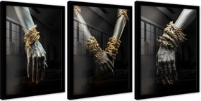 Obrazy Na Zeď V Rámu Plakáty Triptych Set Černo Zlatá Žena 43x99