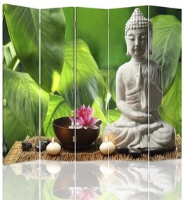 Ozdobný paraván Květiny Buddhových listů - 180x170 cm, pětidílný, obustranný paraván 360°