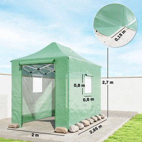 Skleník cca 200x300x270 cm Skládací fóliový skleník se šikmou střechou Dveře a okna na zip