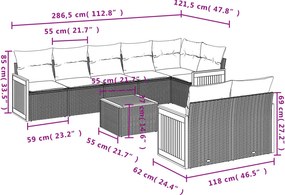 9dílná zahradní sedací souprava s poduškami černá polyratan 3260236