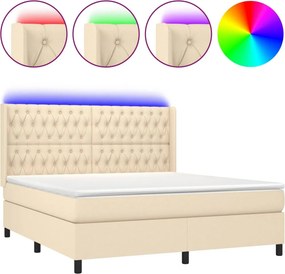 Box spring postel s matrací a LED krémová 180x200 cm textil 3138578