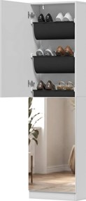 HOMCOM úzký úsporný botník s celozrcadlem, 5 textilních polic, otočné tlumené dveře, pojme 12 párů, 50 x 20 x 180 cm, bílý