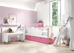 41mood - Dětský pokoj s postelí s obláčkovou zábranou a stolečkem na kolečkách