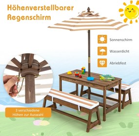 Costway Piknikový stůl se slunečníkem a lavice a set hnědé, hnědý