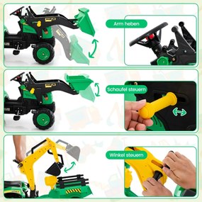 Costway 3 v 1 dětský buldozer s bagrem a 6 koly – 178 × 42 × 60 cm, zelený