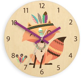 M.Clock Nástěnné dětské dřevěné hodiny liška 30cm bříza