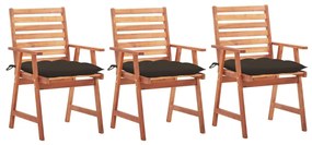 vidaXL Zahradní jídelní židle s poduškami 3 ks masivní akáciové dřevo