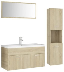4dílný set koupelnového nábytku - s baterií a zrcadlem - 90 cm - dřevotříska | dub sonoma