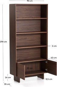 Regál v dekoru ořechu v tmavě přírodní barvě 90x190x35 cm Norlen – Kave Home