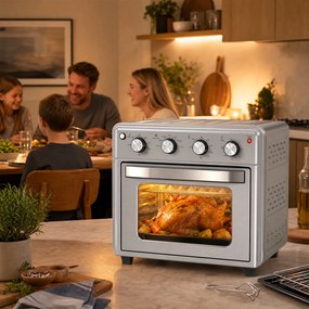 HOMCOM elektrická stolní trouba 30 L 1600 W horkovzdušná fritéza se 7 režimy ohřevu a časovačem 43x39x39 cm stříbrná