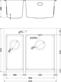 Mexen Flexo, 1.5-komorový nerezový dřez 610 x 510 mm, broušená měď, vzor voština, 6446611500-65HC