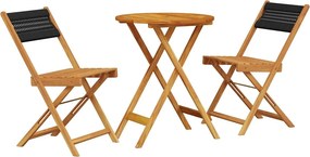 3dílný bistro set černý polypropylen a masivní dřevo 3281745