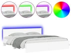 vidaXL Rám postele s čelem a LED osvětlením bílý 180 x 200 cm