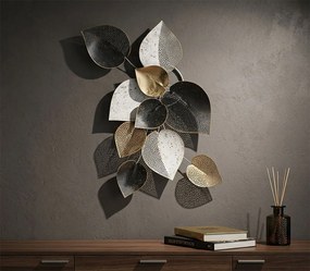 Kovová nástěnná dekorace Half Leaf 40 cm vícebarevná/zlatá