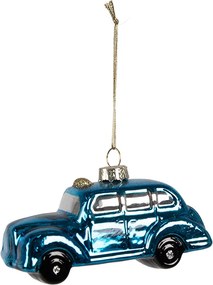 Vánoční skleněná ozdoba modré auto - 9*4*5 cm