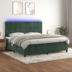 Box spring postel s matrací a LED tmavě zelená 200x200 cm samet 3136146