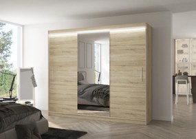 ADRK Furniture Posuvná skříň se zrcadlem a LED osvětlením DENIS 250 SW-DEN-S-250+L-V366