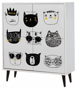 KALUNE DESIGN dřevěná komoda CATS bílá 111x95 cm 869VEL3986