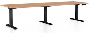 Výškově nastavitelný stůl OfficeTech Long, 260 x 80 cm, černá podnož, buk