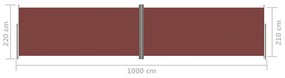 Zatahovací boční markýza hnědá 220 x 1 000 cm,  318051