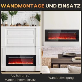 HOMCOM Elektrický krb s nástěnným držákem a dálkovým ovládáním, umělé polena a krystaly, výkon 1800W, černá 820-422V92BK