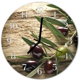 Nástenné skleněné hodiny olivy fi 30 cm