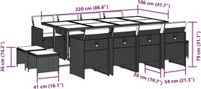 13dílný zahradní jídelní set s poduškami hnědý polyratan 3210621