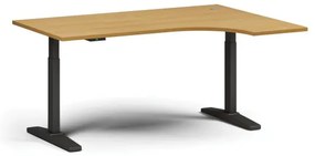 Výškově nastavitelný stůl, elektrický, 675-1325 mm, rohový pravý, deska 1600x1200 mm, černá podnož, buk