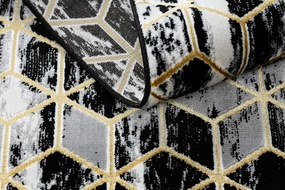 Dywany Łuszczów, Běhoun Gloss 409A 82 3D cubes black/gold/grey, 80x200, černá, obývací pokoj