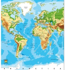 Třídílná vliesová fototapeta Mapa světa, rozměr 225x250cm, MS-3-0261