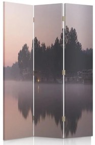 Ozdobný paraván, Jezero po ránu - 110x170 cm, třídílný, obustranný paraván 360°