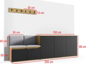 Eka Předsíňová stěna s čalouněnými panely Trinity 35 - Dub Artisan s černou / Růžová 2310