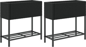 Zahradní truhlíky s policí 2 ks černé 70 x 28 x 70 cm 3210510