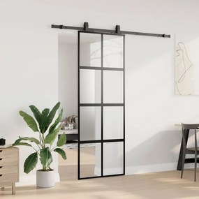 Posuvné dveře se sadou kování černé 76x205 cm Tvrzené sklo 3375892