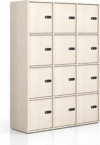 Kancelářská skříň FRAME, 12x dveře, 1299 x 450 x 1735 mm, mechanický kódový zámek, dub přírodní