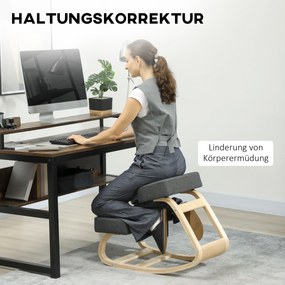 Vinsetto Kolenní židle, ergonomická posezení, polstrovaný stolek pro zdravé sezení, březové dřevo, nosnost 120 kg, tmavě šedá