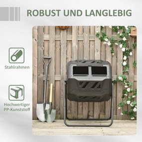 Bubnový kompostér Outsunny 160L zahradní kompostér se 2 přihrádkami, otočný, na organický odpad, černý, účinný a robustní| Aosom