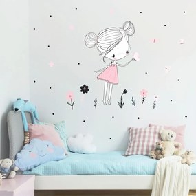 INSPIO Dětské samolepky na zeď - Víla v pudrových barvách s motýly a květinami