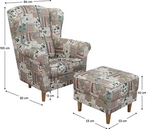 ušák, křeslo, s taburetem, látka patchwork Viorica 1, ASTRID