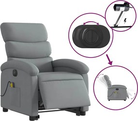 Elektrické zvedací masážní polohovací křeslo světle šedé textil 3204014